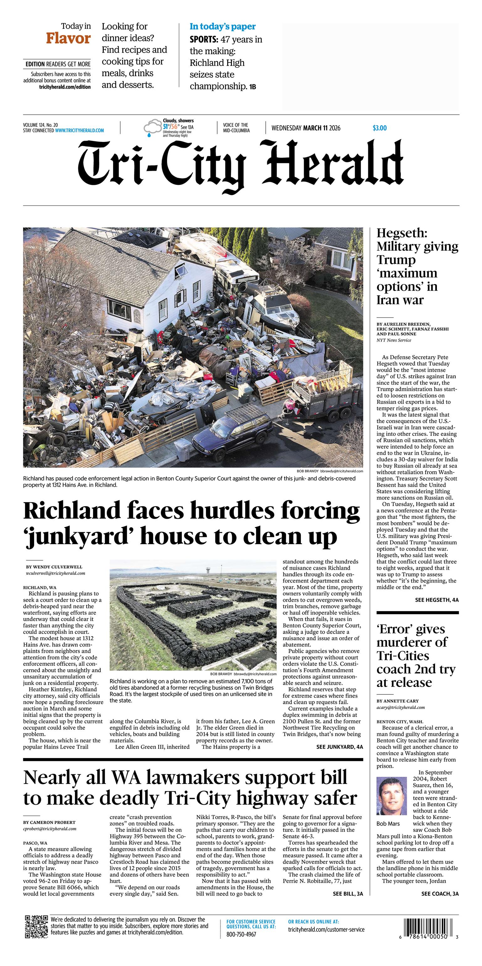 Tri-City Herald Front Page