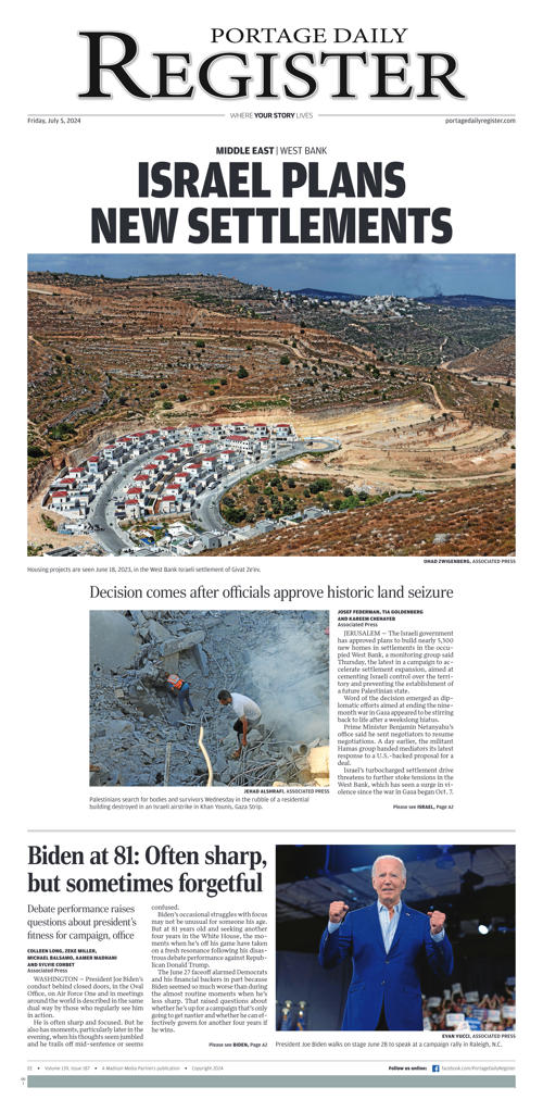 Portage Daily Register Front Page