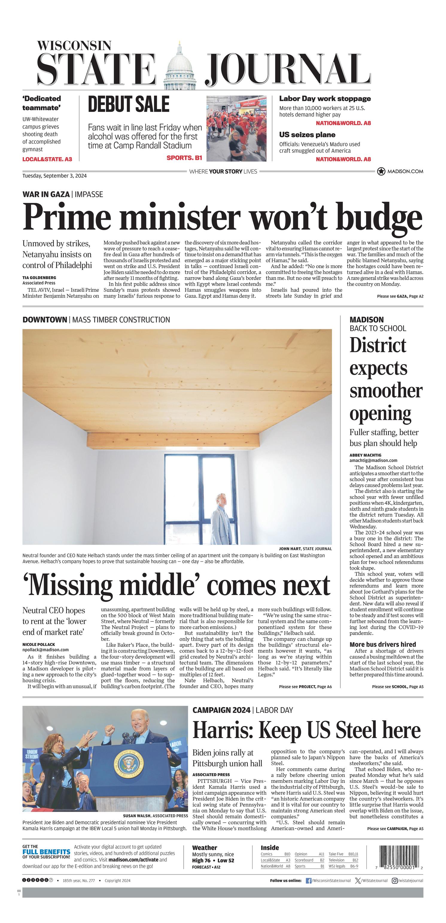 Wisconsin State Journal Front Page