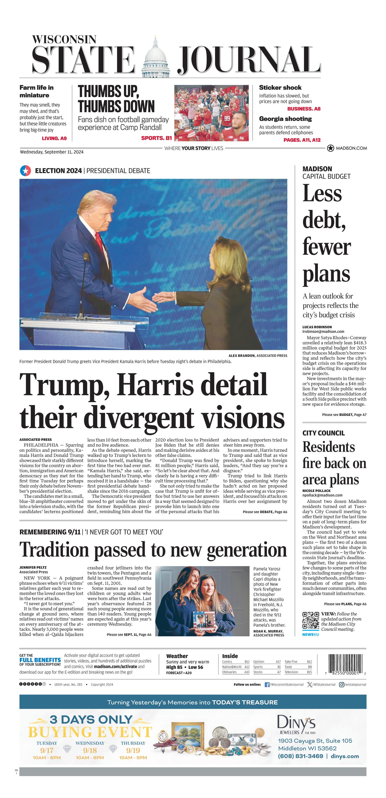 Wisconsin State Journal Front Page