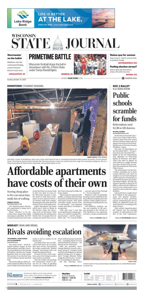 Wisconsin State Journal Front Page